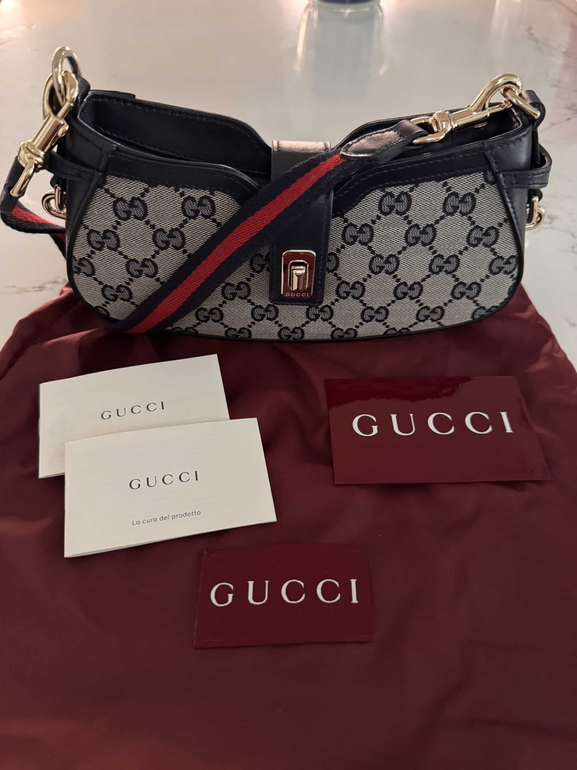 Gucci Moon Side Shoulder Bag GG Canvas Mini Navy Trend